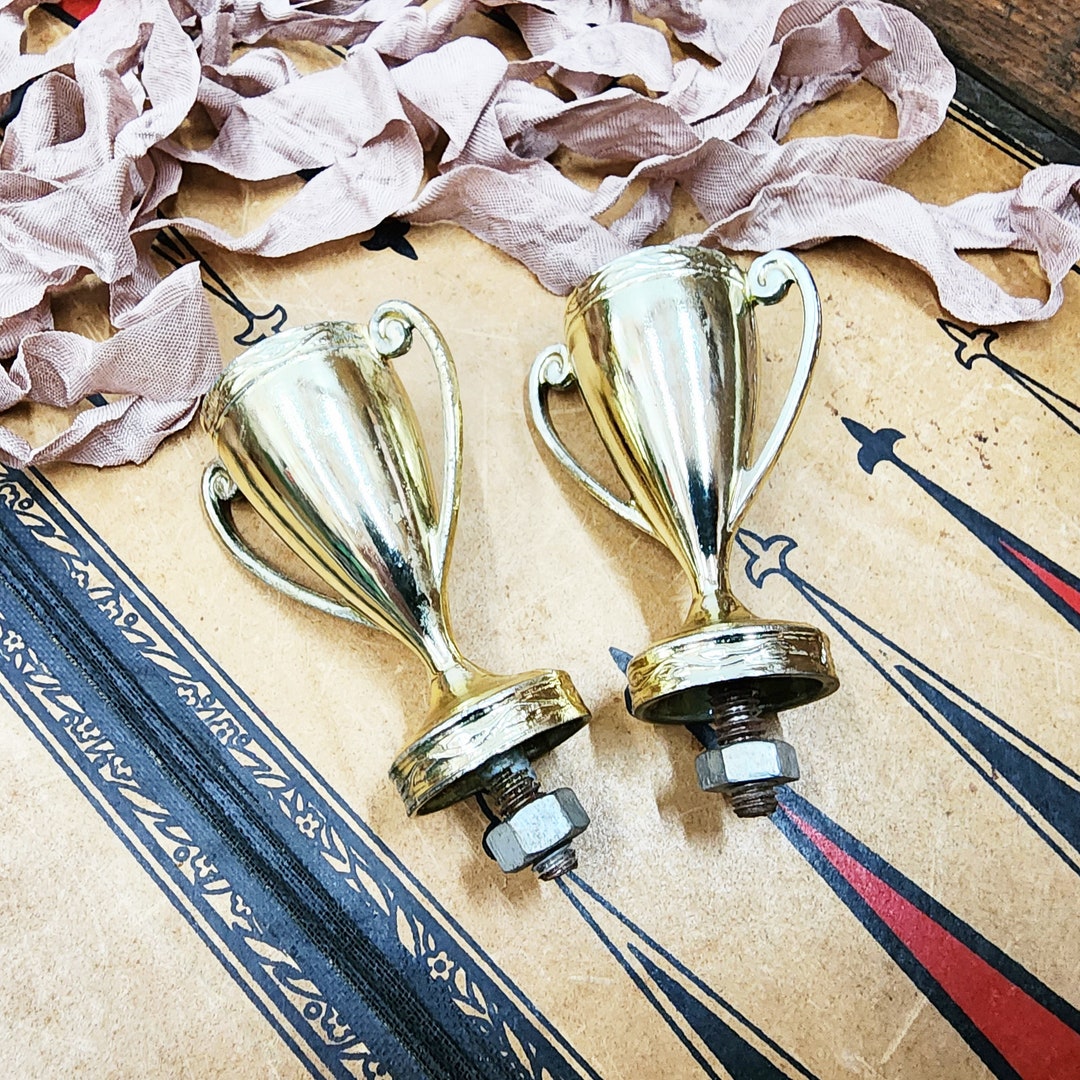 Pair of Small Vintage Metal Trophy Cup Toppers, Salvaged, Gold in Color ...