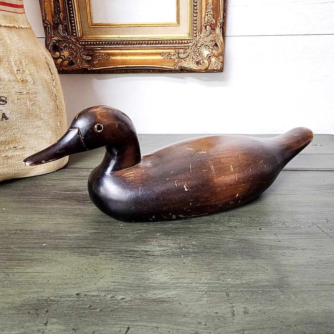 Vintage Brown Wooden Duck, Home Accent, 17 Inches Long, Solid Wood ...