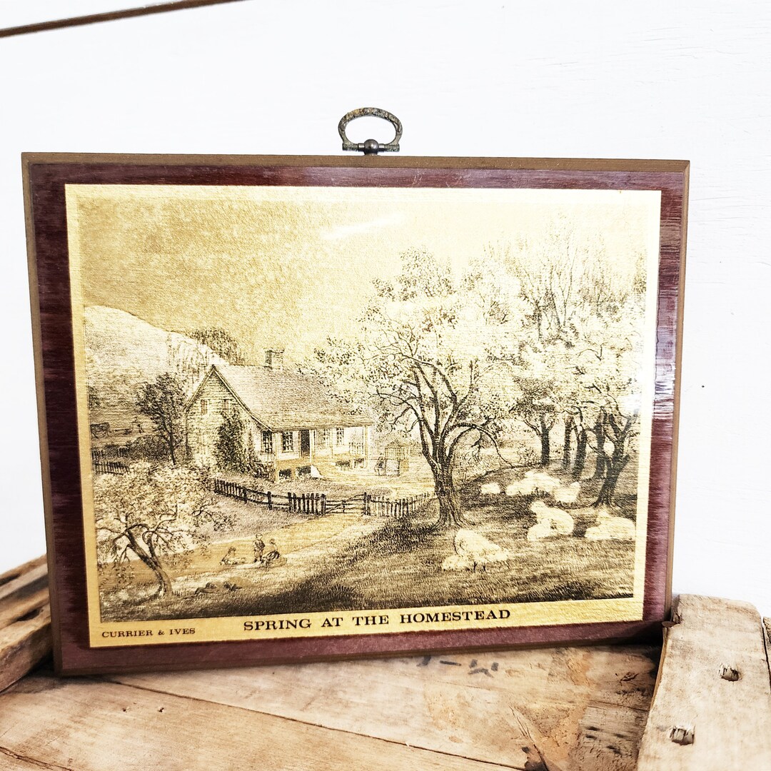 Vintage Currier and Ives Spring at the Homestead Foil Plaque - Etsy