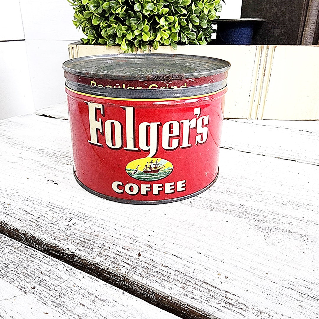 Vintage 1952 Folgers Coffee Can, Ship Graphics, Aged, Short Folgers ...