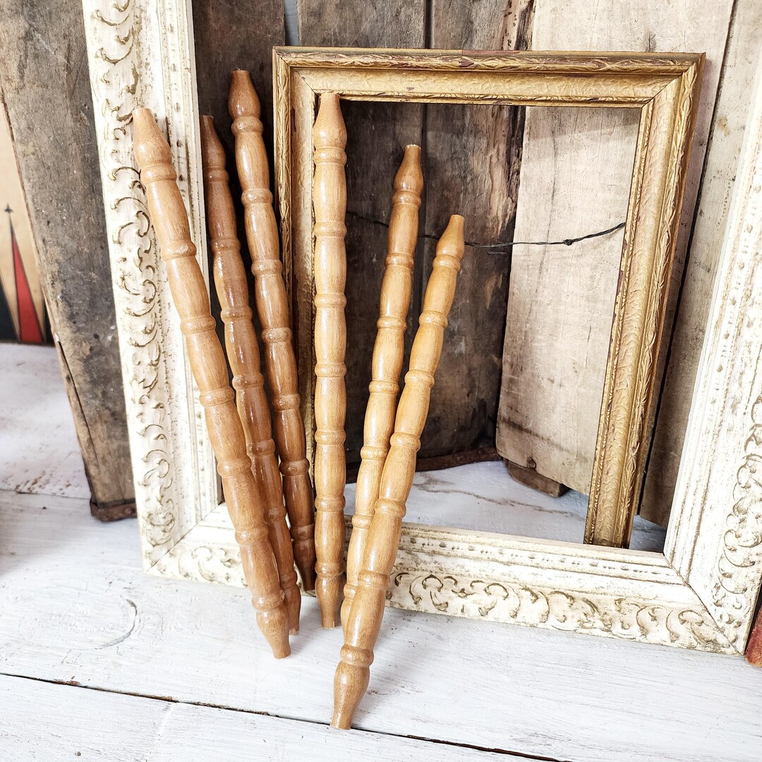 Six Salvaged Wood Spindles, 11 1/2 Long, Brown Skinny Spindles, Vintage ...