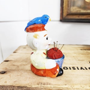Vintage Ceramic Iridescent Man With Bird Pincushion, Made in Japan ...