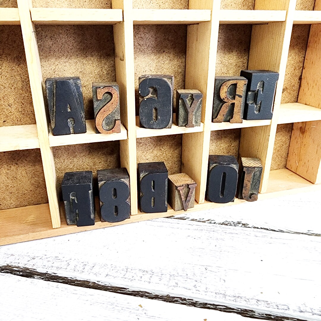 One Dozen Letterpress Blocks, Mixed Letters and Numbers, Wood Printer ...
