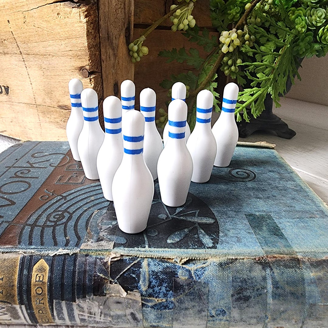 Ten Plastic Mini Bowling Pins, 2 Inch Tall, Salvaged Game Pieces ...