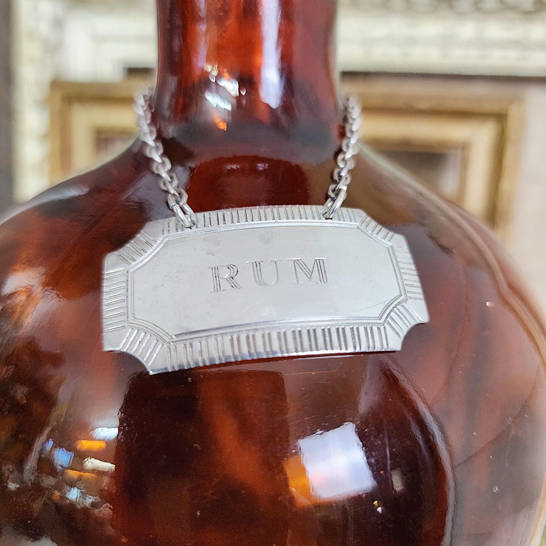 Vintage Rum Decanter Tag, Rum Liquor Chain, Rectangle, Liquor Bottle ...