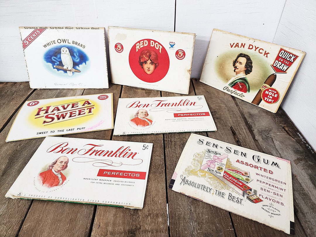 Salvaged Cigar Box Lids and One Gum Lid, Seven Pcs, Craft Supply, Paper ...