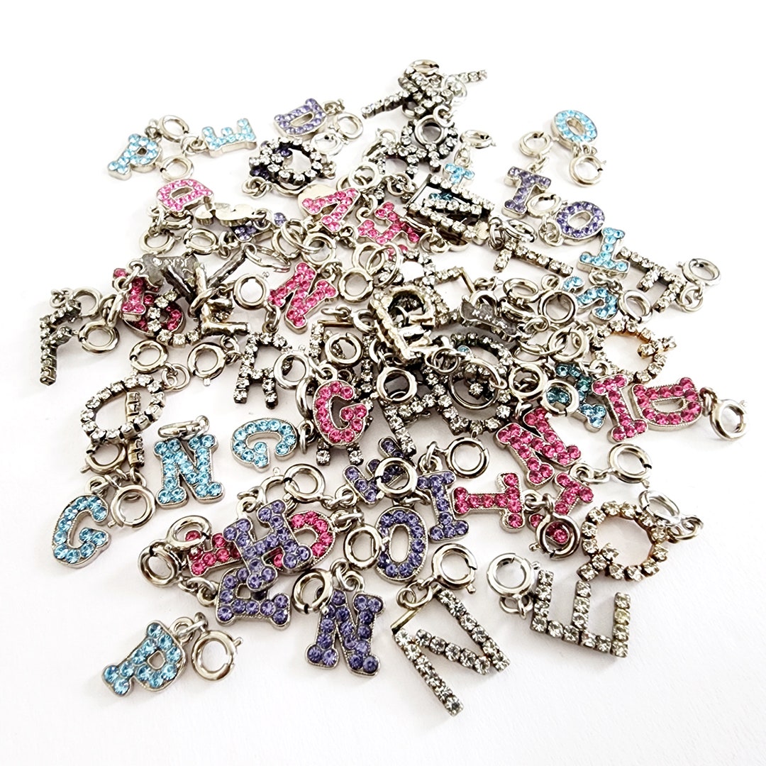 Rhinestone Letter Charms, Lot of 71 Pieces, Costume Jewelry Alphabet ...