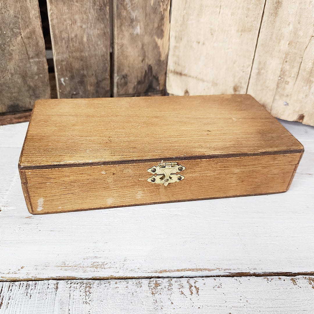 Vintage Wood Storage Box, Rectangle Storage Box, Aged Wooden Trinket ...