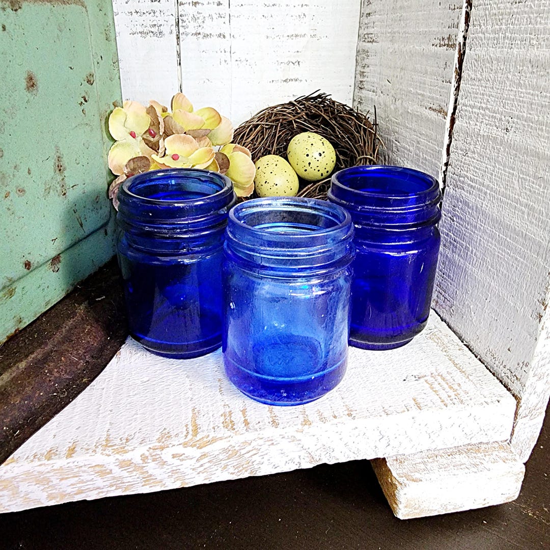 Vintage Vicks Vaporub Jars, Set of Three, Small Cobalt Blue Jars ...