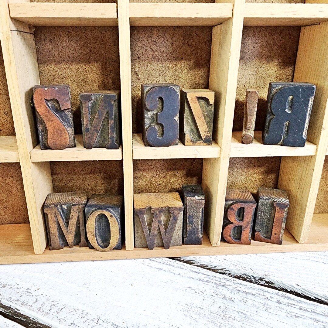 One Dozen Letterpress Blocks, Mixed Letters and Symbol, Wood Printer ...