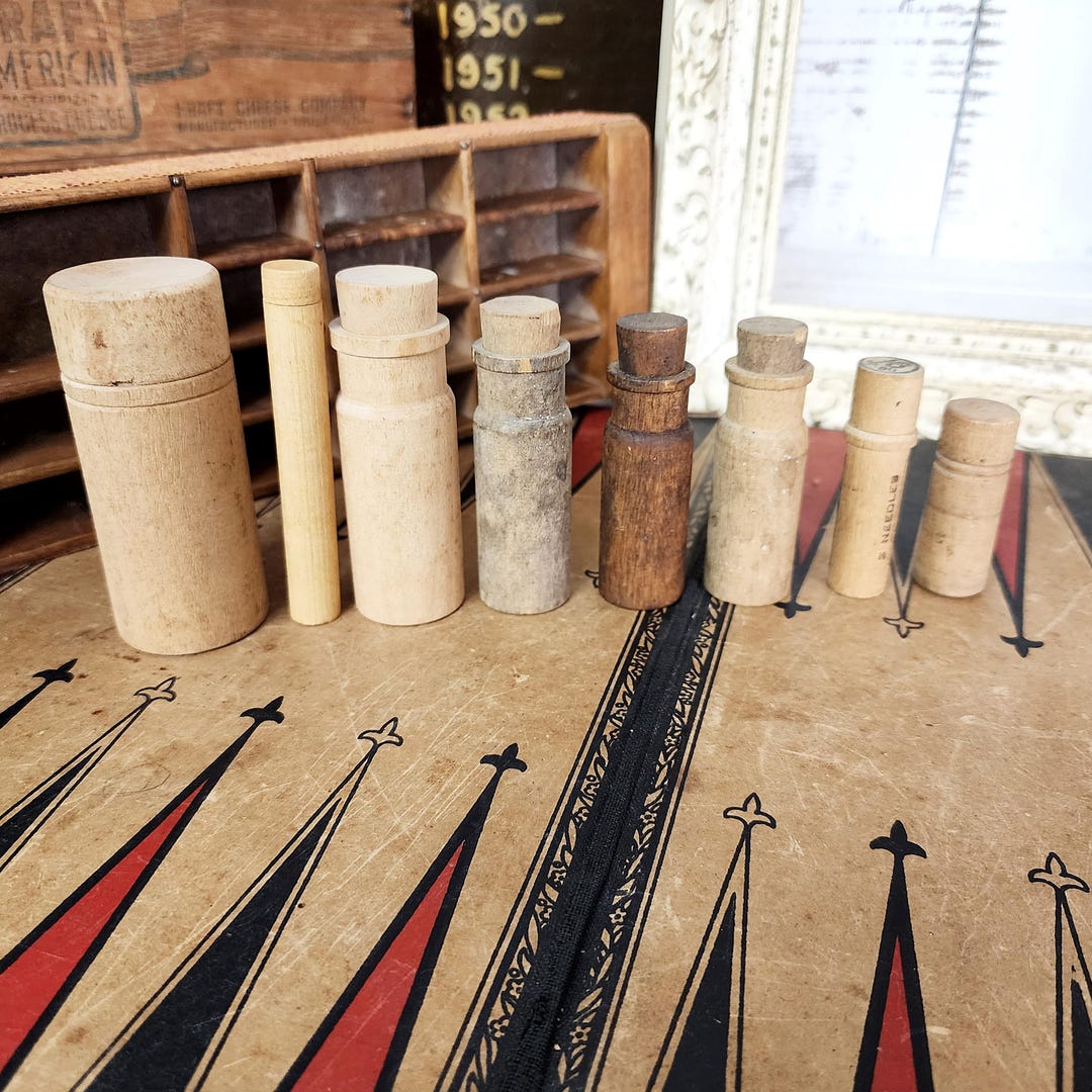 Vintage Wood Tube Containers, Set of Eight, Imperfect, Mixed Sizes of ...