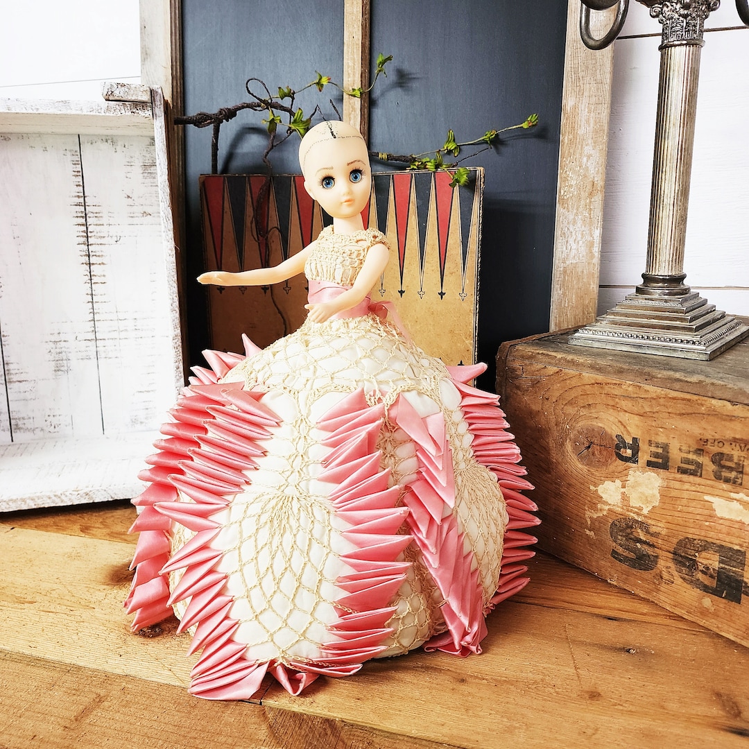 Vintage Large Hairless Doll With a Fabric and Ribbon Dress, Plastic ...