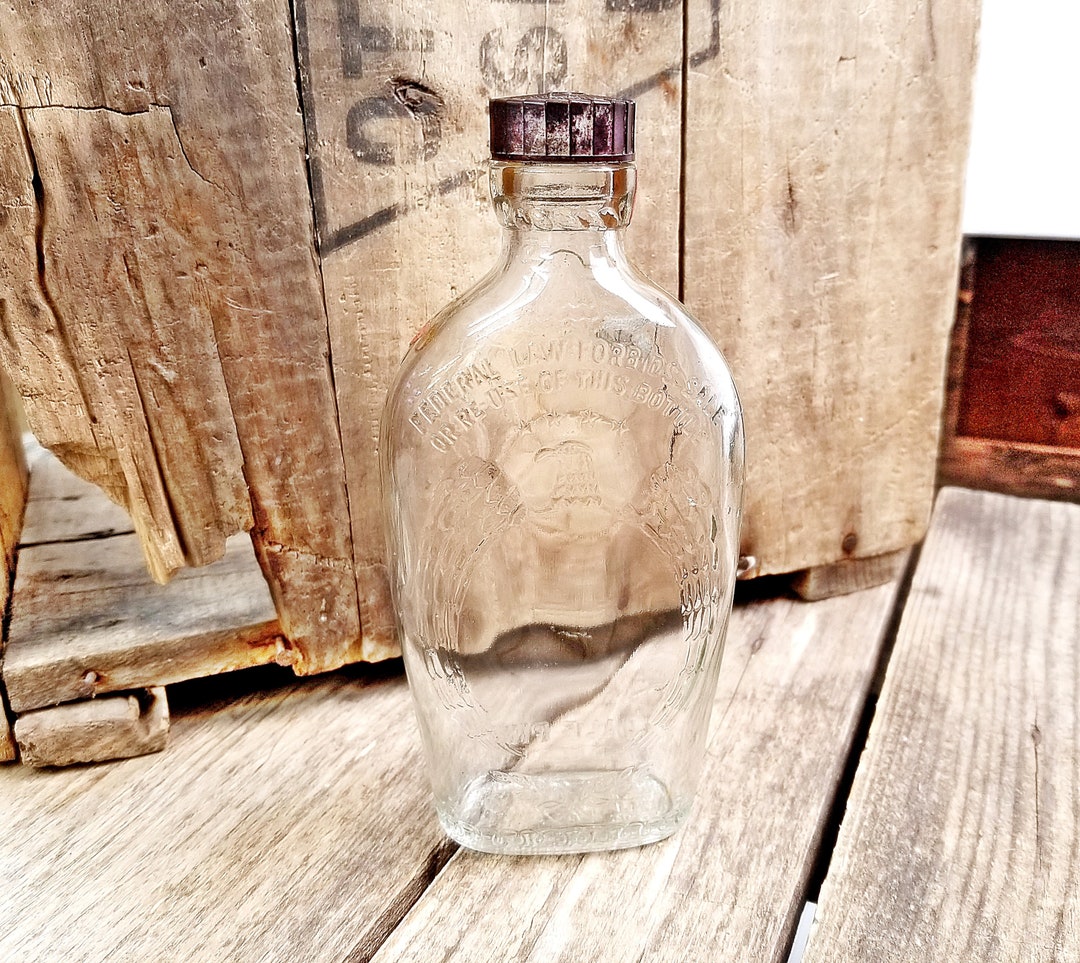 Vintage Calvert Whiskey Bottle, Half Pint, Clear Glass Bottle, Eagle ...