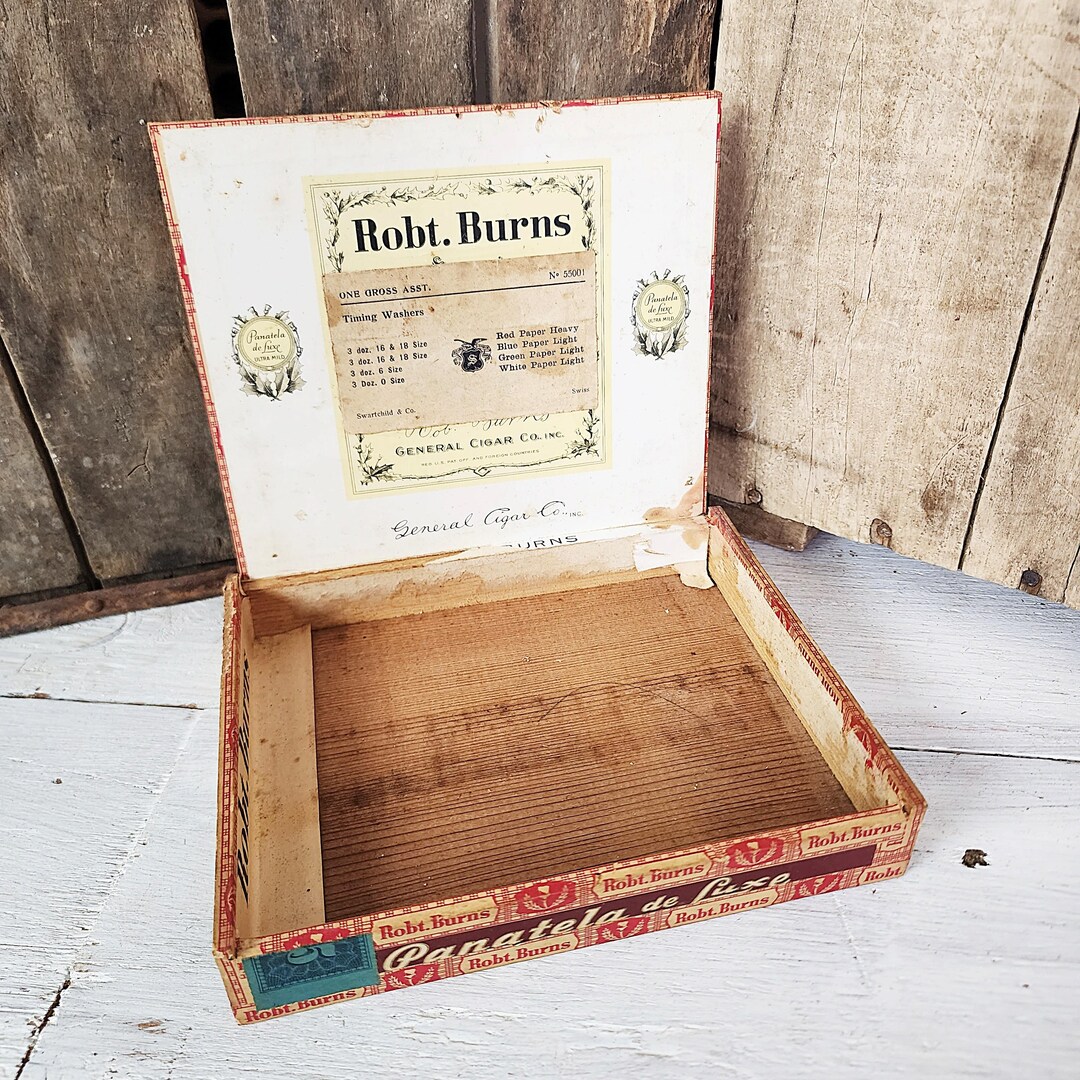 Vintage Robt. Burns Cigar Box, Vintage Wooden Tobacciana Box, Craft ...
