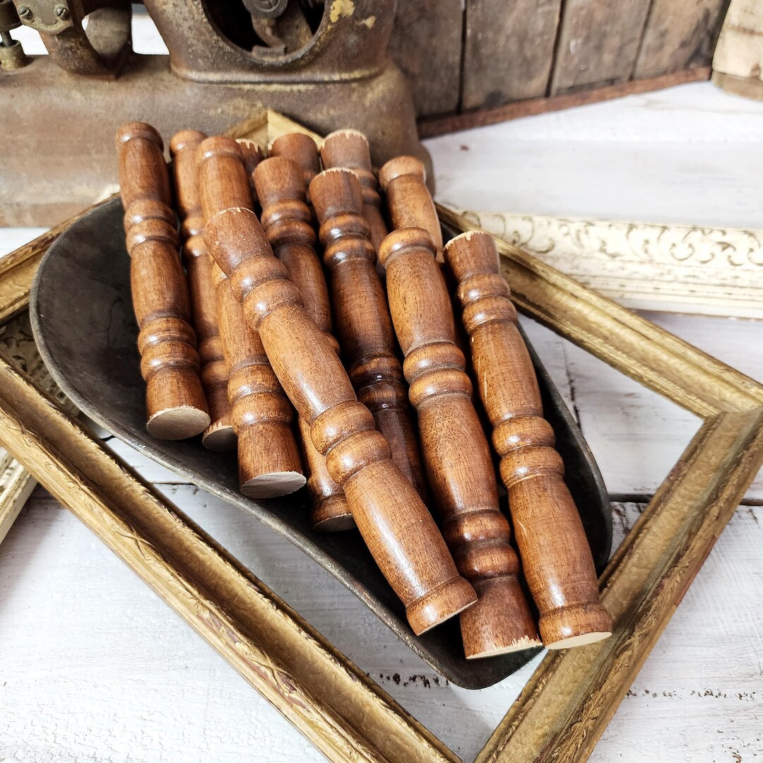 One Dozen Wood Spindle Pieces, Salvaged, DIY, Craft Supplies, Rough Cut ...