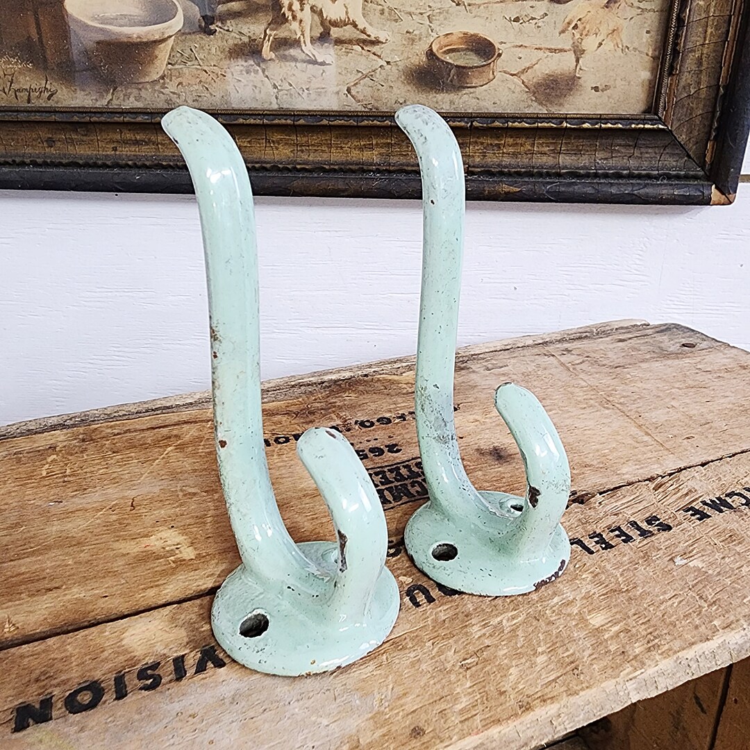 Vintage Cast Metal Enamel Coated Hooks, No Hardware, Pair, Shiny Finish ...
