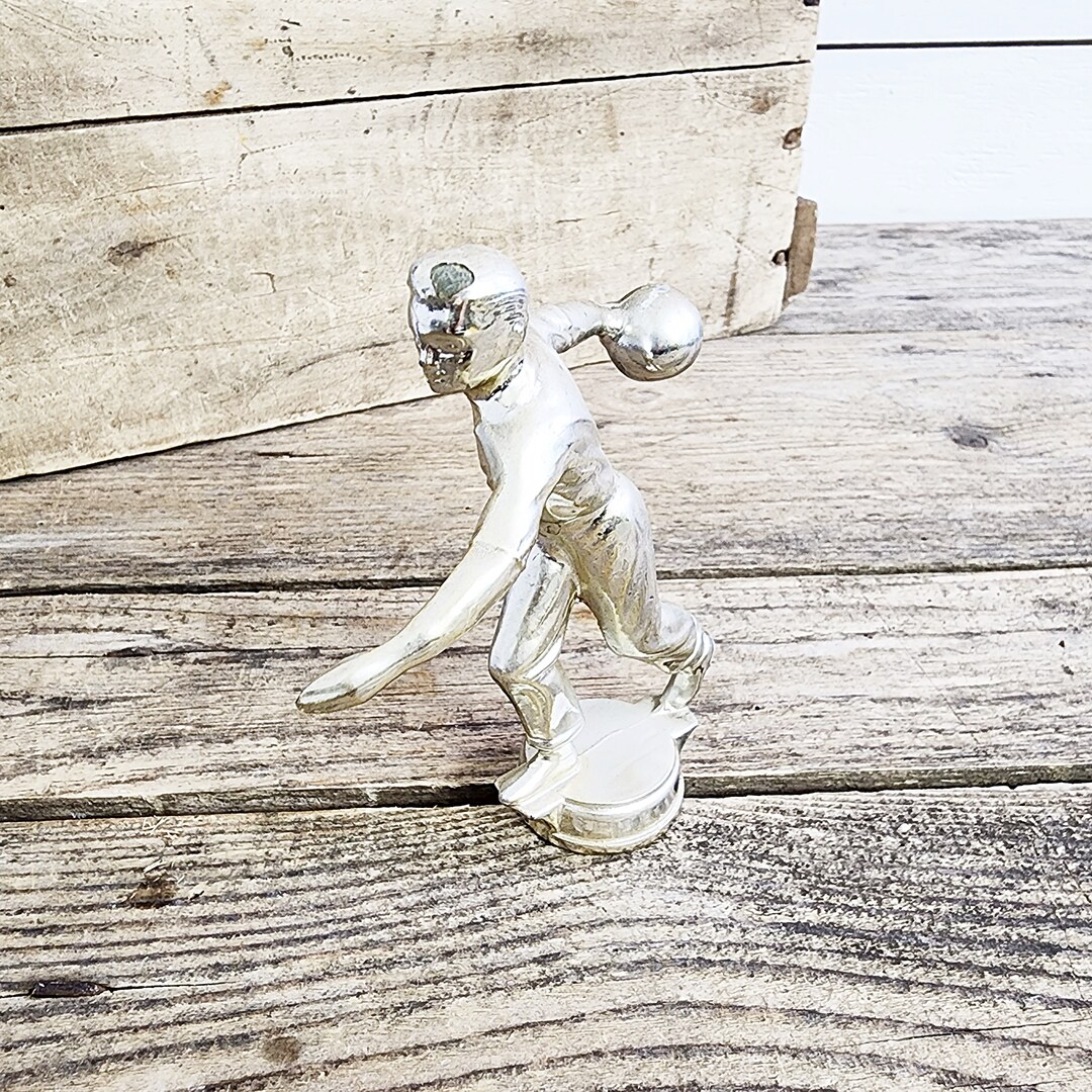 Vintage Metal Bowling Trophy Topper, Muted Silver in Color, Altered Art ...