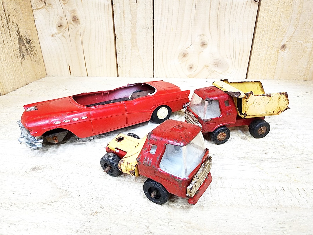 Old Toy Cars, Set of Three Heavy Aged Salvaged Toy Cars, Altered Art ...