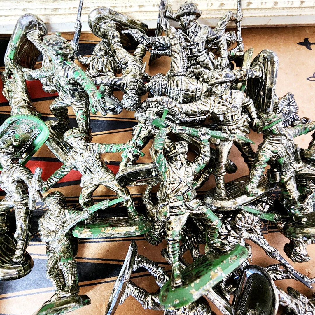 Vintage Toy Soldiers Altered Art Supplies, Painted Silver, Chippy Paint ...