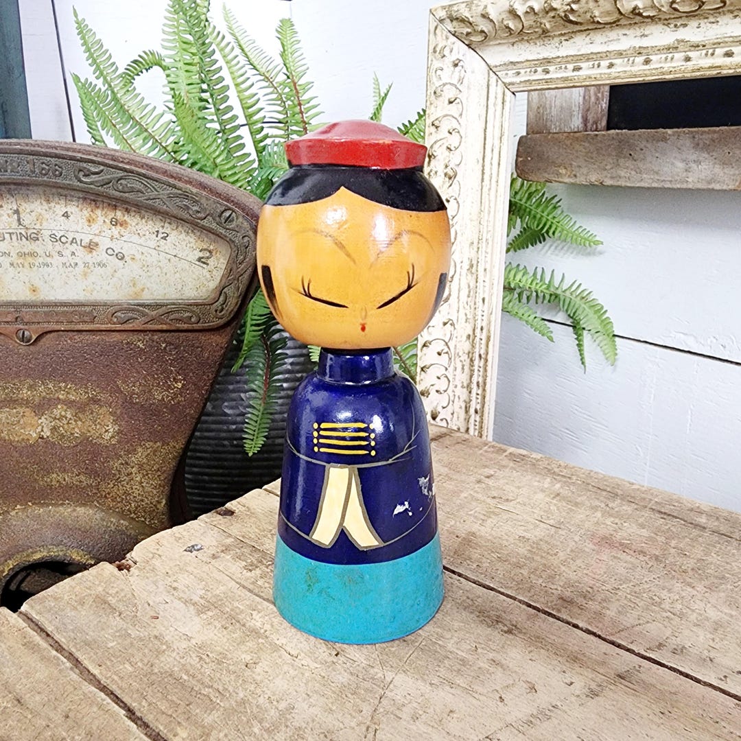 Vintage Japanese Kokeshi Doll, Made in Japan Bobblehead Doll, Aged ...