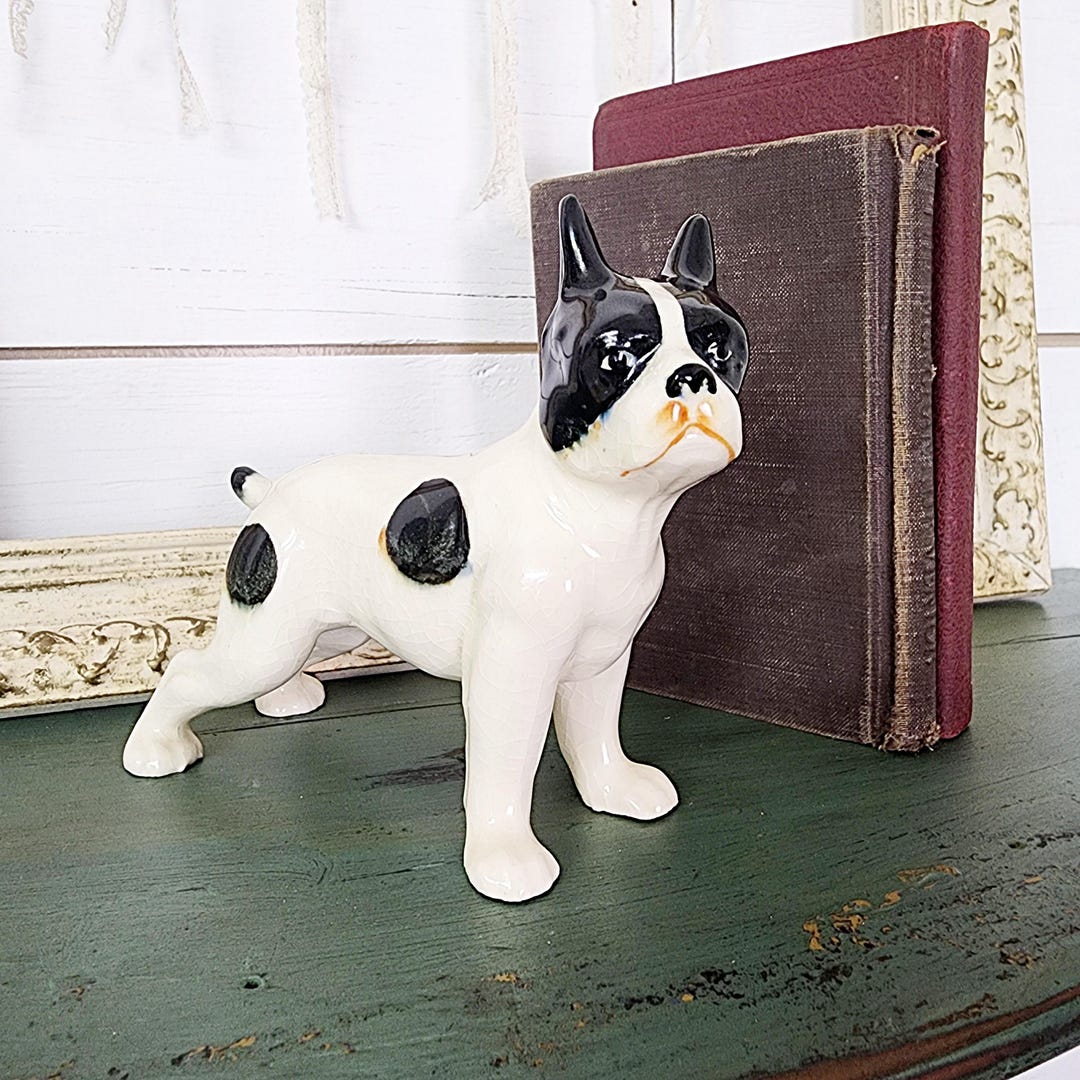 Vintage Ceramic Boxer Dog Figurine, Black and White Ceramic Dog Knick ...