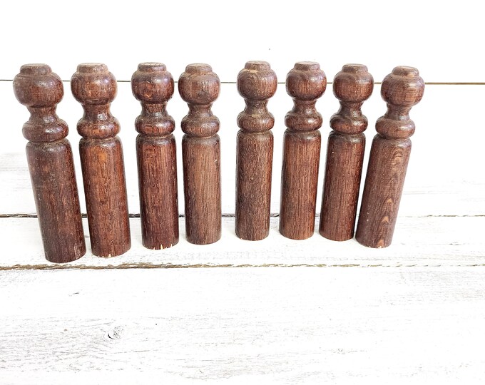 Salvaged Wood Spindles, Set of Nine Long Spindles, Vintage, DIY ...