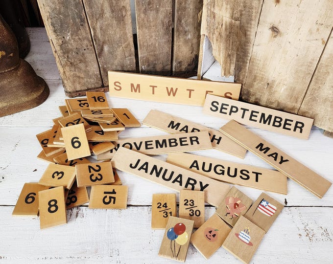 Vintage Perpetual Calendar Pieces, Pressed Wood Pieces, Craft Supplies ...