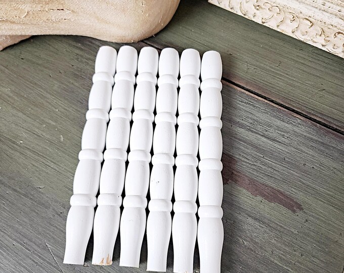 Six Salvaged Shiny White Wood Spindles: 8 3/8" Long, Craft Supplies ...