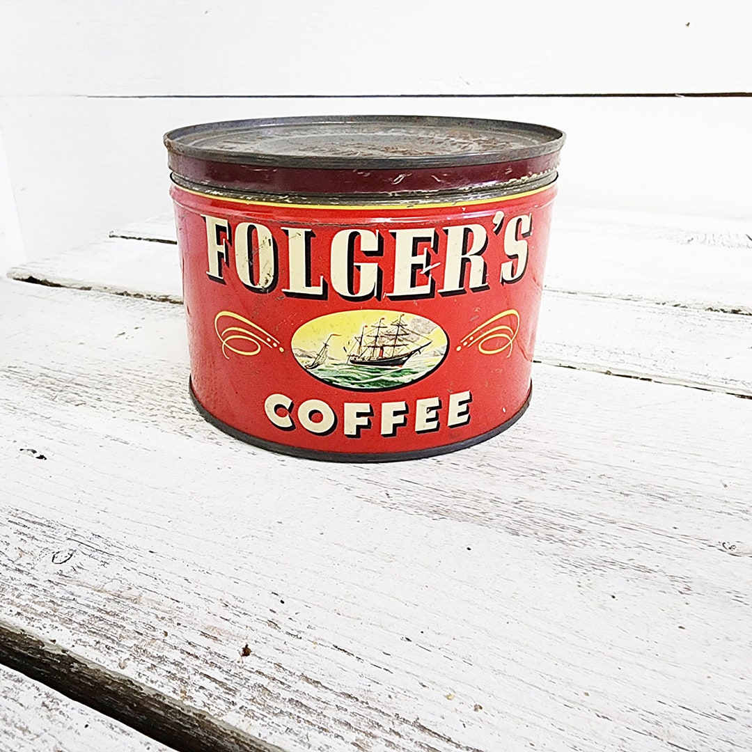 Vintage 1946 Folgers Coffee Can, Ship Graphics, Aged, Short Folgers ...
