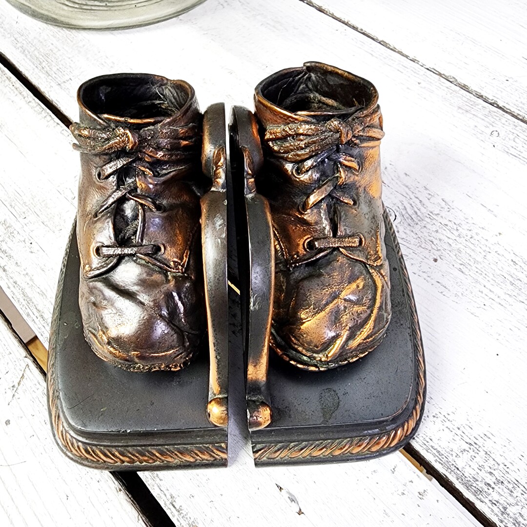 Vintage Bronzed Baby Shoe Bookends, Home Decor, MCM Decor, Book Holders ...