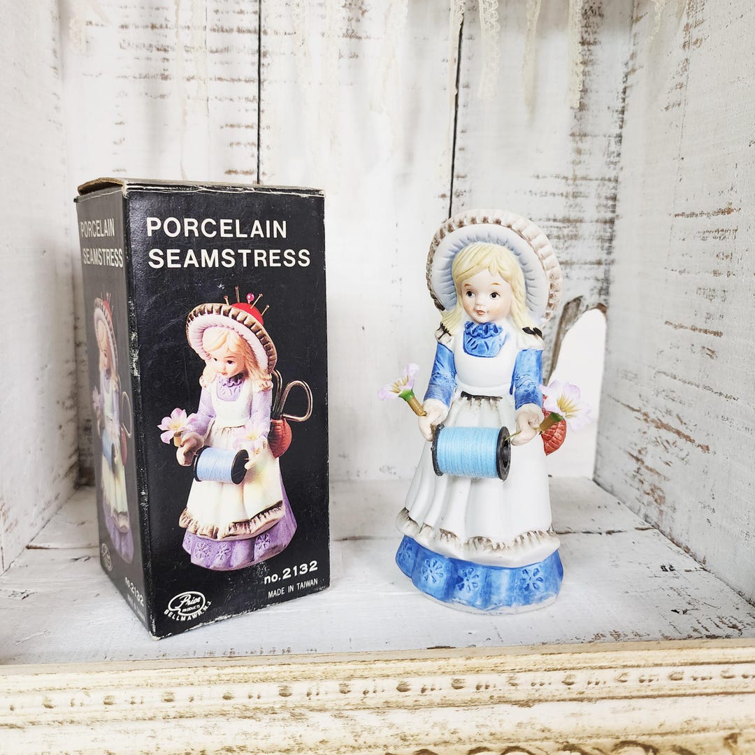 Vintage Porcelain Seamstress, Missing Scissors, Sewing Girl Helper ...