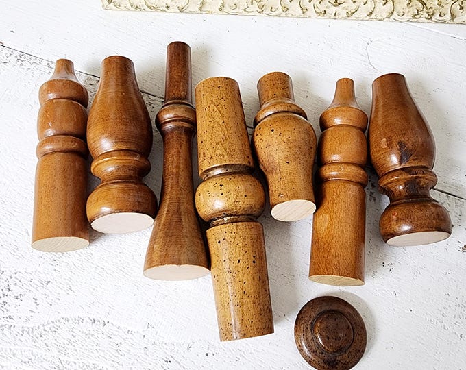 8 Salvaged Spindle Parts, Mixed Shapes and Sizes, DIY, Craft Supplies ...
