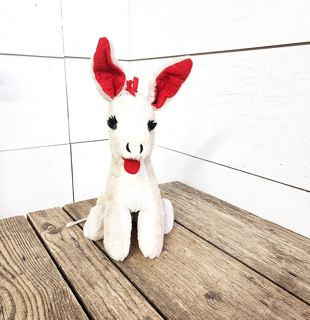 Vintage Red and White Stuffed Sitting Donkey, Preloved, Stuffed Animal ...