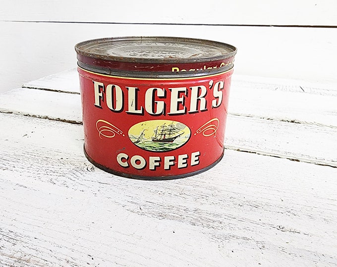 Vintage 1946 Folgers Coffee Can, Ship Graphics, Aged, Short Folgers ...