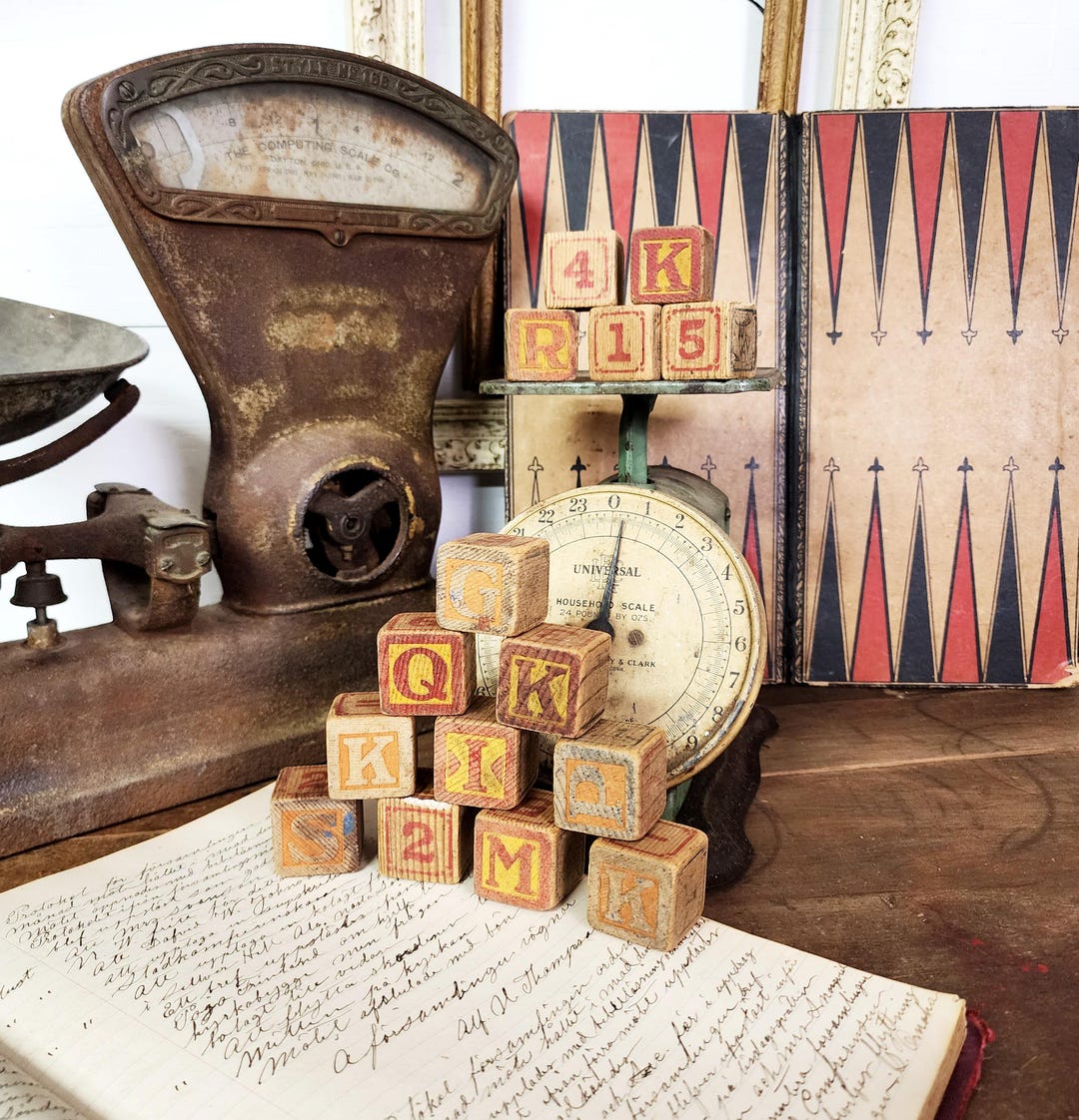 Vintage Wood Toy Blocks, 1 1/4" Aged Toy Blocks Number and Letter ...