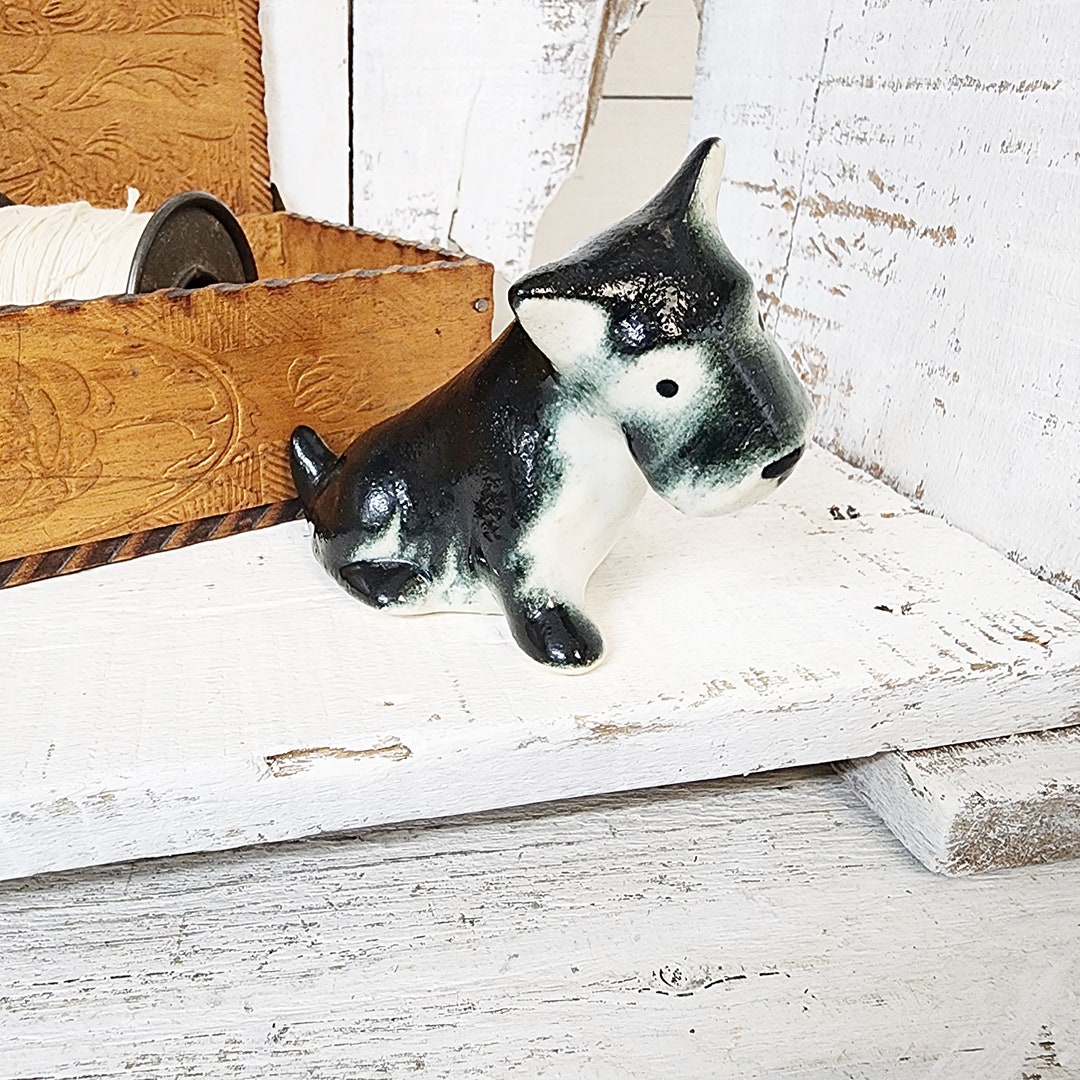 Vintage Ceramic Scottish Terrier Figurine, Dark Green and Black Ceramic ...