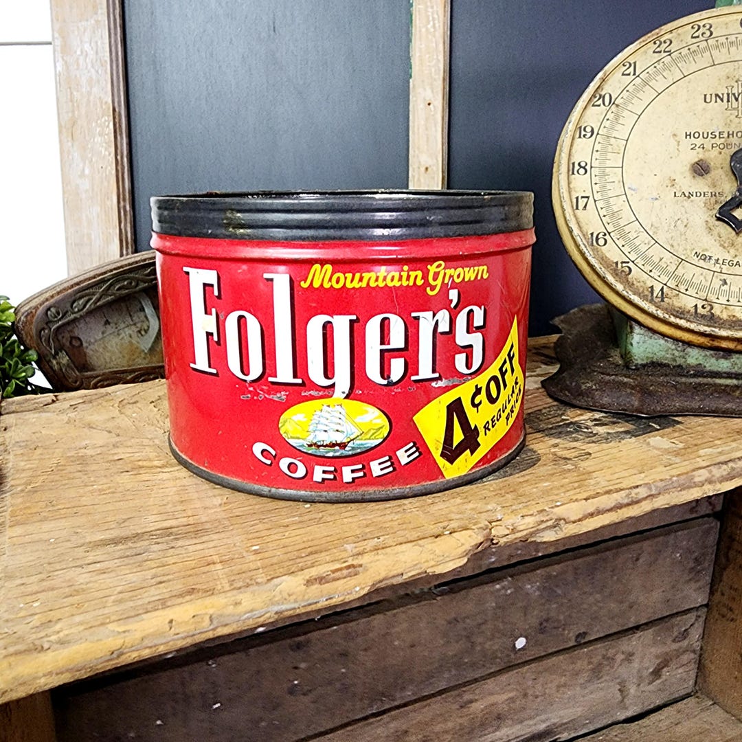 Vintage 1959 Folger's Coffee Tin, Ship Graphics, Collectible, Vintage ...