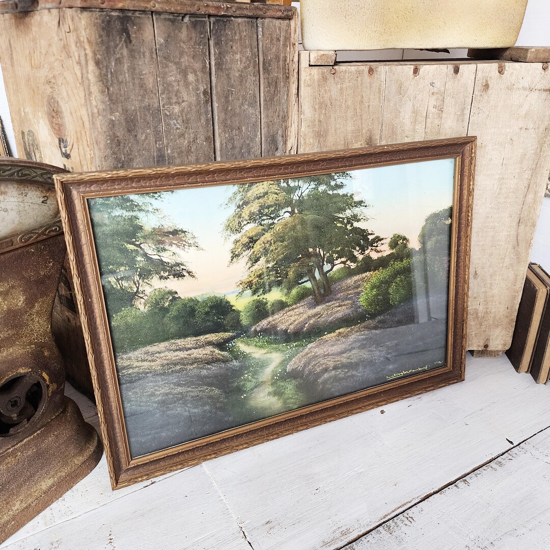 Vintage Framed Scenery Print With Glass Front, Dated 1912, Vintage ...