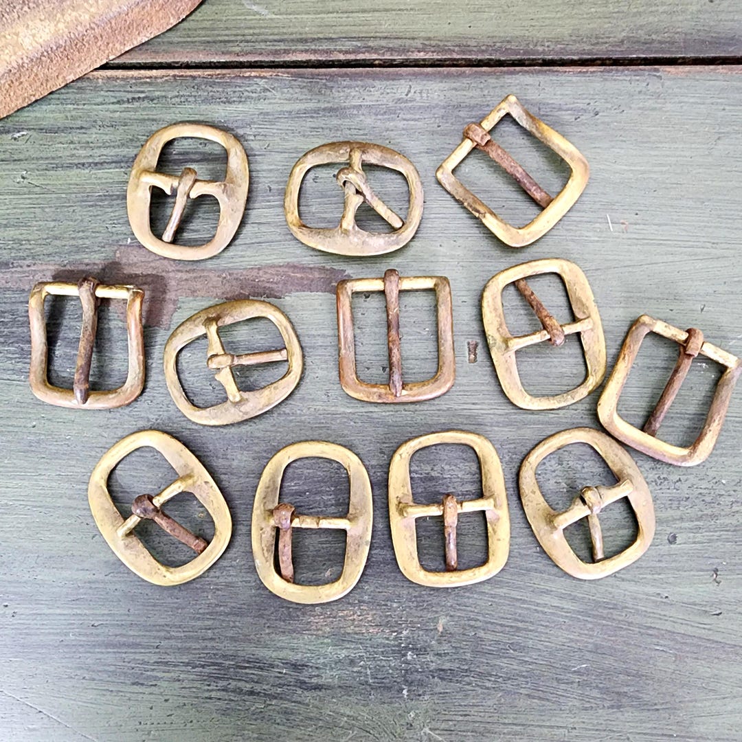 Salvaged Brass Horse Tack Hardware Buckles, One Dozen, Vintage, Mixed ...