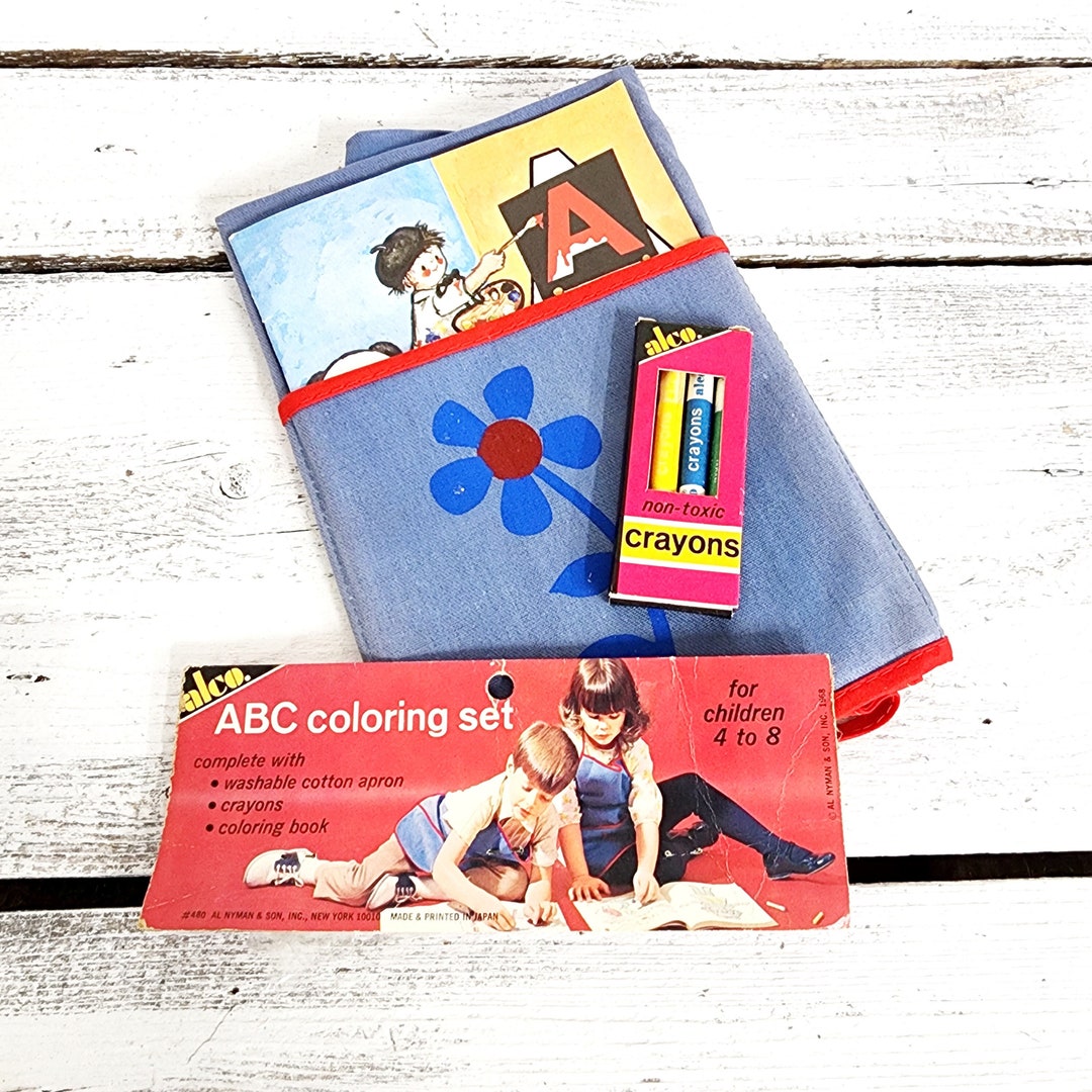 Vintage Kids Coloring Set With Apron, Alco Apron and Coloring Book, ABC ...