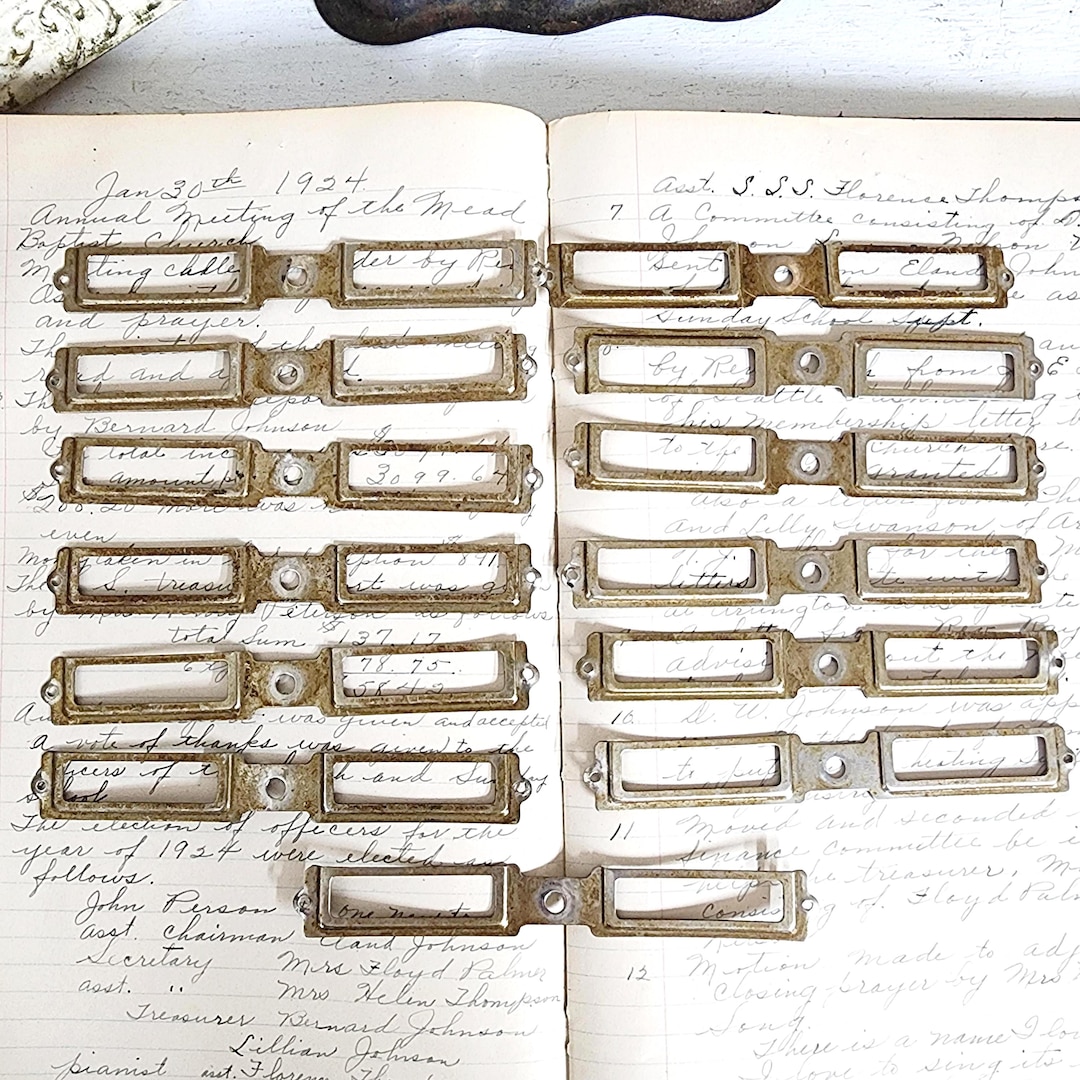 Salvaged File Cabinet Label Holders, Vintage Metal File Cabinet Front ...