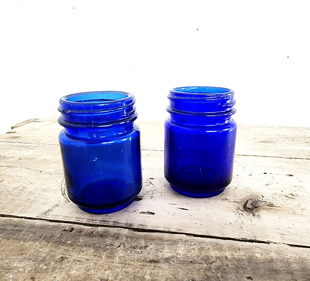 Pair of Vintage Cobalt Blue Vicks Jars, No Lids, Small Vicks Jars ...