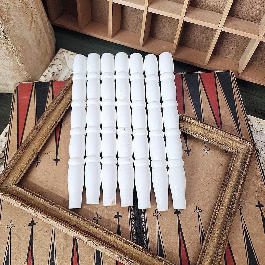 Salvaged Shiny White Wood Spindles - Set of 8 Craft Supplies (8 3/4 ...