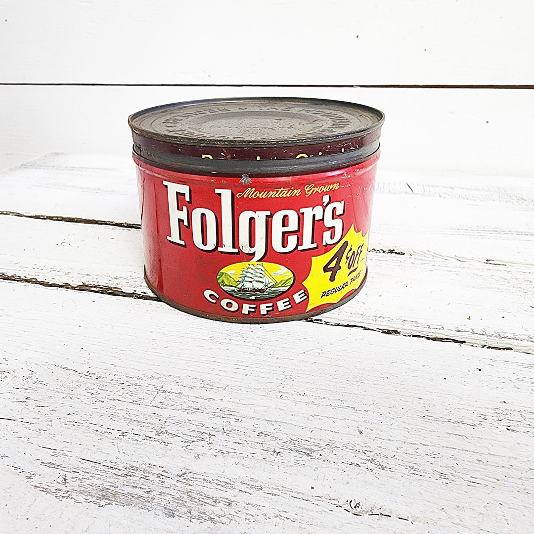 Vintage 1959 Folgers Coffee Can, Ship Graphics, Aged, Short Folgers ...
