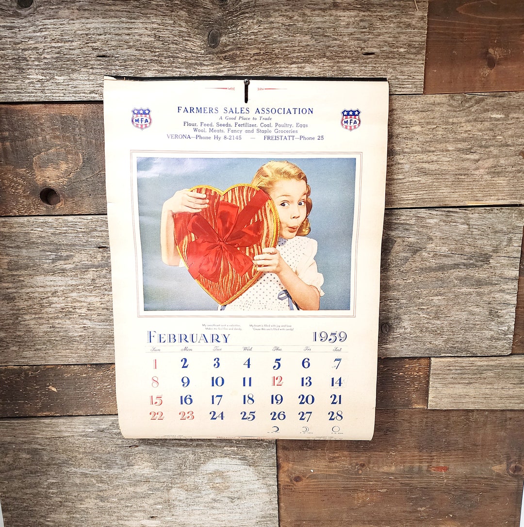 Vintage Ephemera 1959 Calendar, Missing January, MFA MO Farmers ...