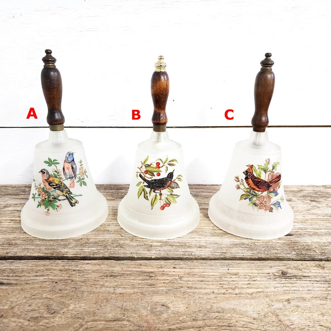 Choice Larage Frosted Glass Bird Bell, Songbird Bell, Wood Handles ...