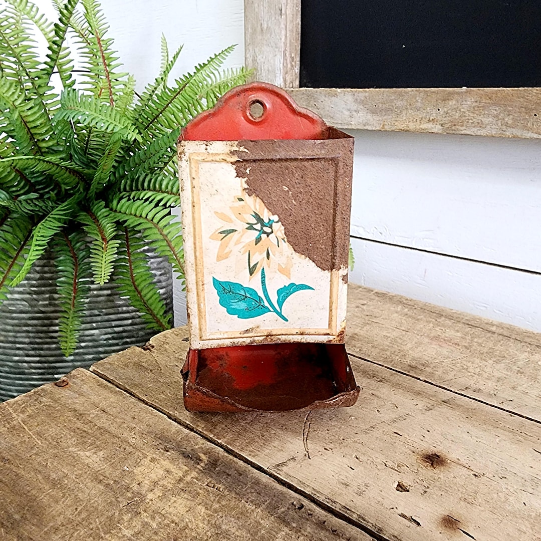 Vintage Metal Matchstick Holder, Rusty and Aged, Wall Decor, Primitive ...