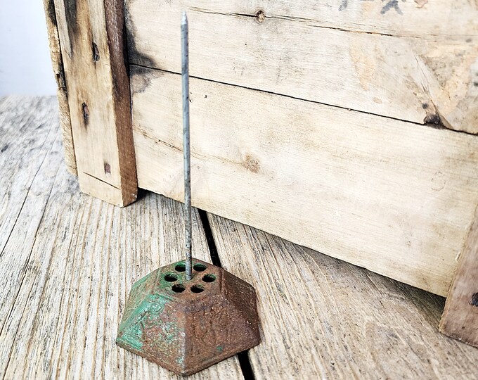 Vintage Metal Receipt Holder, Green With Heavy Rust, Cast Metal Base ...