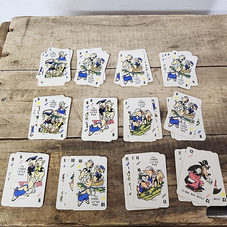 Vintage Three Little Pigs Character Playing Cards, Mini Cards Full Set ...
