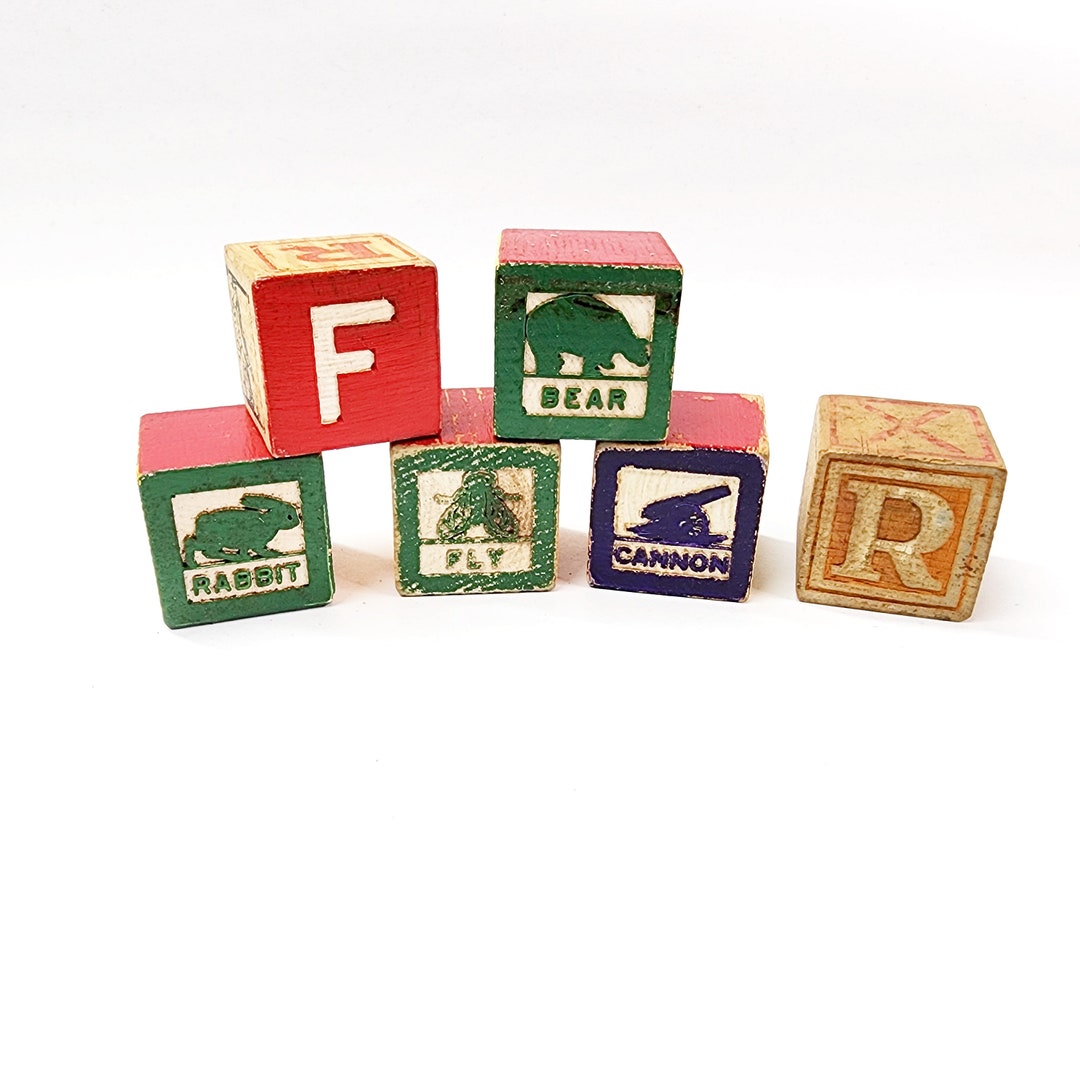 Vintage Wooden Kid's Blocks, Vintage Wood Blocks for Supplies, Altered ...